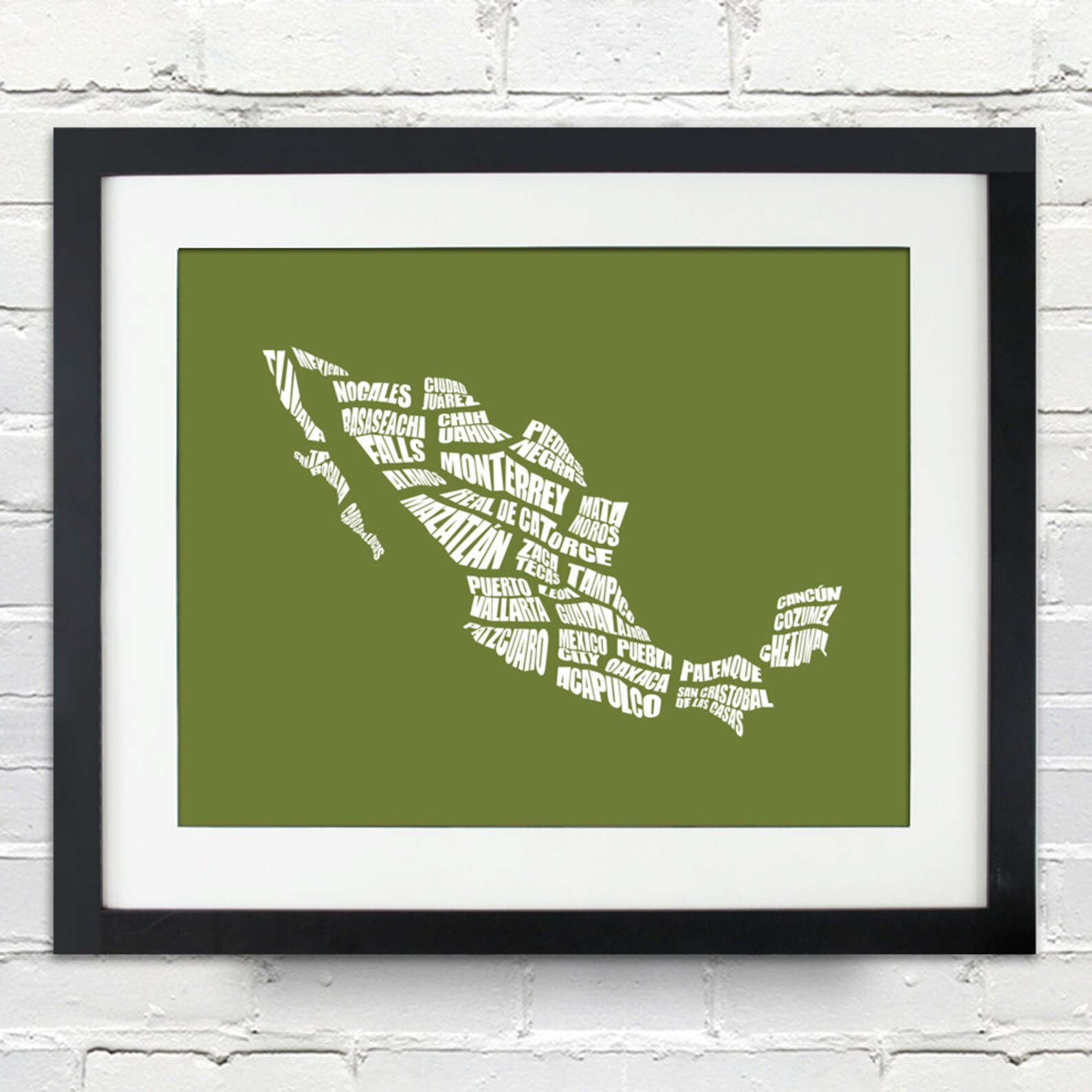 Mexico Word Map A Typographic Word Map of Cities of Mexico, Mexican ...