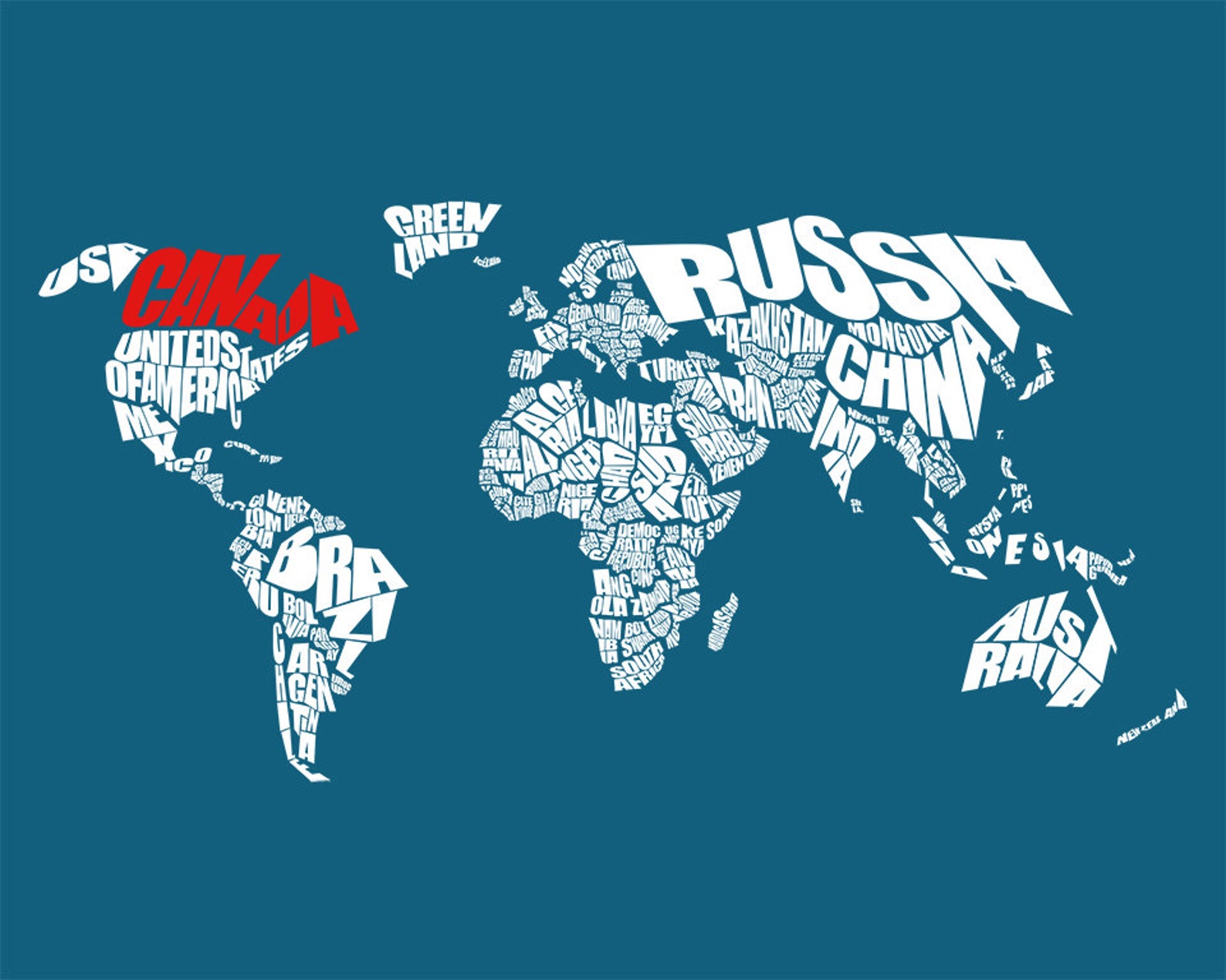 World Word Map With Country Highlighted Wedding or - Etsy