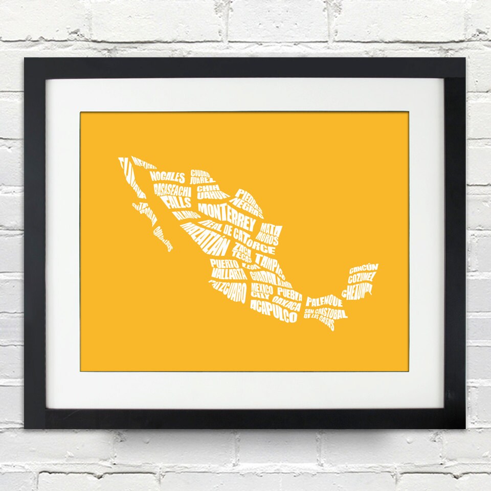 Mexico Word Map A Typographic Word Map of Cities of Mexico, Mexican ...