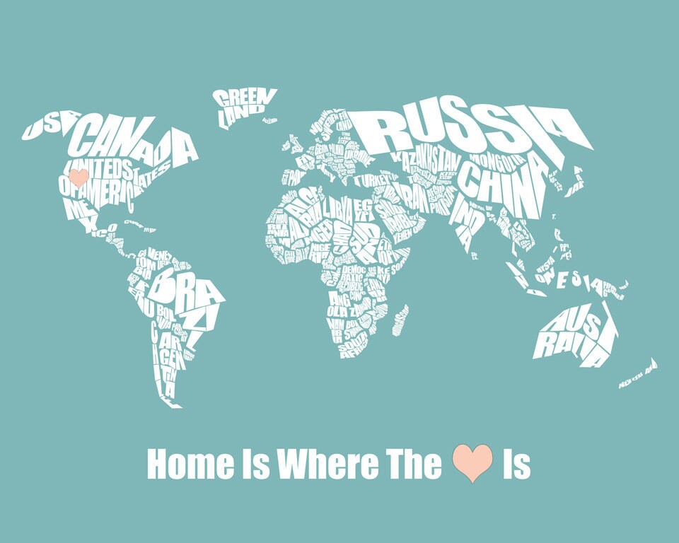 Home is Where the Heart is World Word Map Wedding or - Etsy