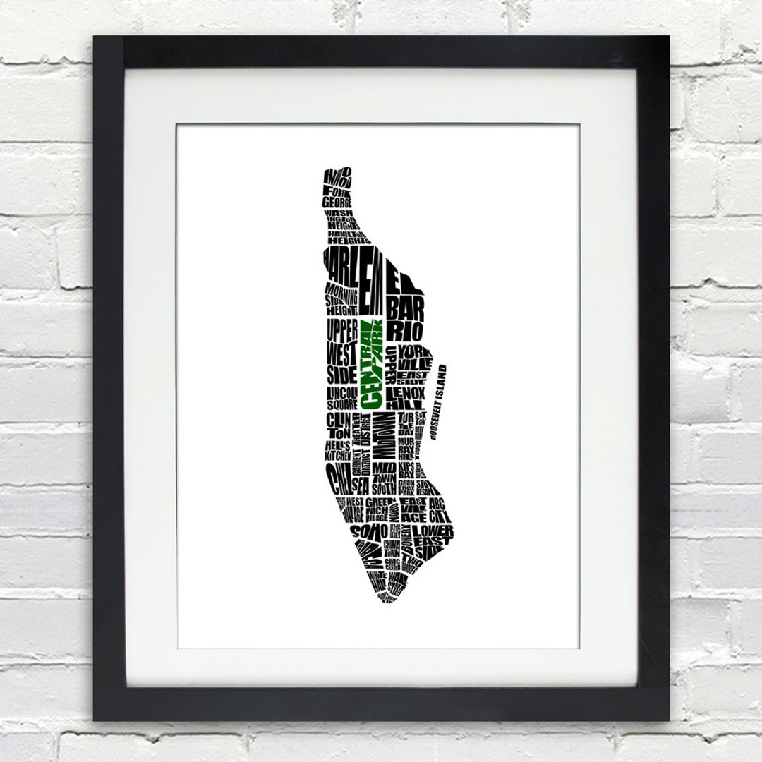 Manhattan Word Map A Typographic Word Map of Neighborhoods of Manhattan ...