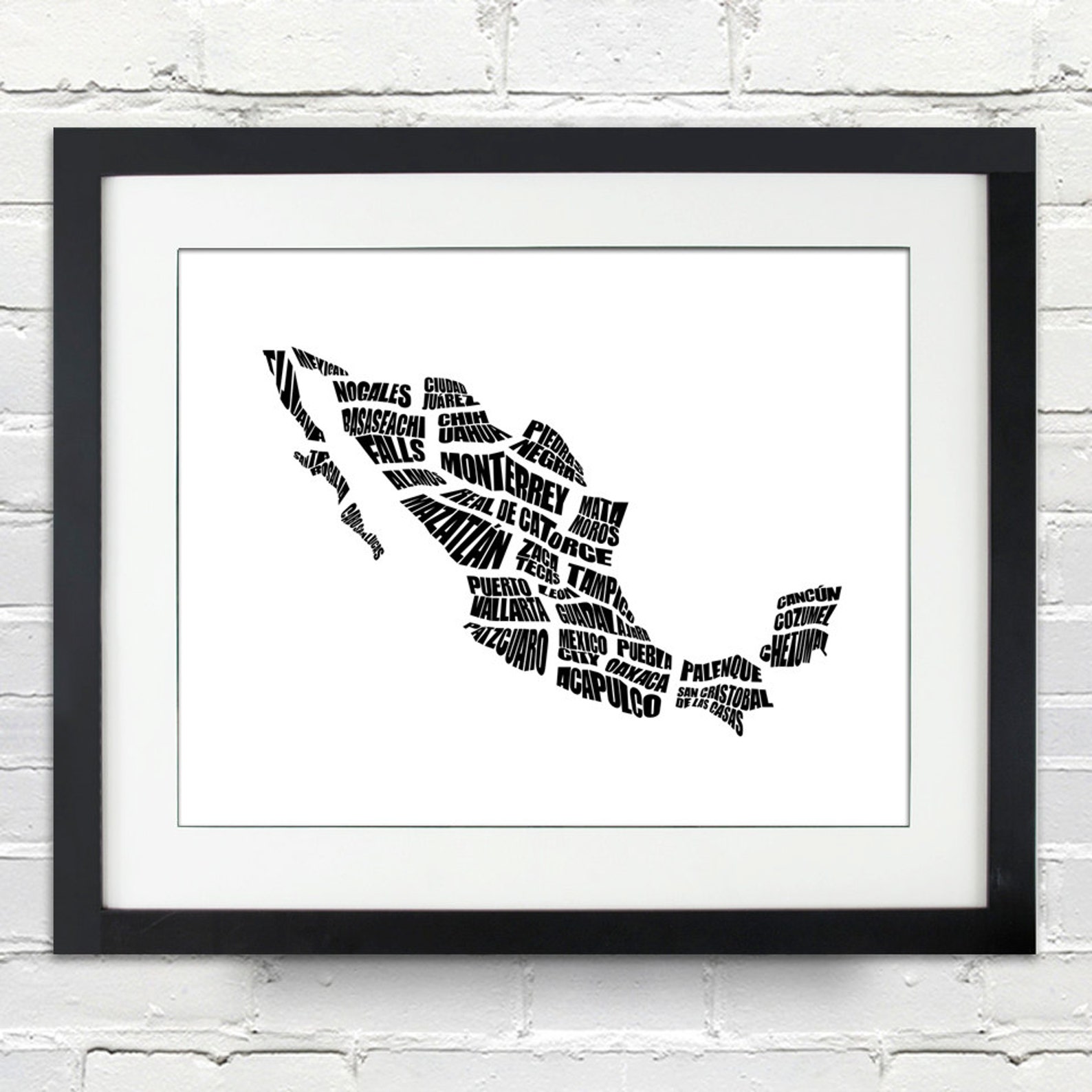 Mexico Word Map A Typographic Word Map of Cities of Mexico, Mexican ...