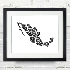 Mexico Word Map A Typographic Word Map of Cities of Mexico, Mexican ...