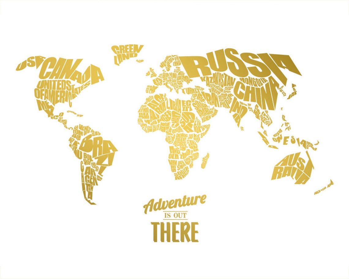 Adventure is Out There World Word Map With Travel Quote - Etsy