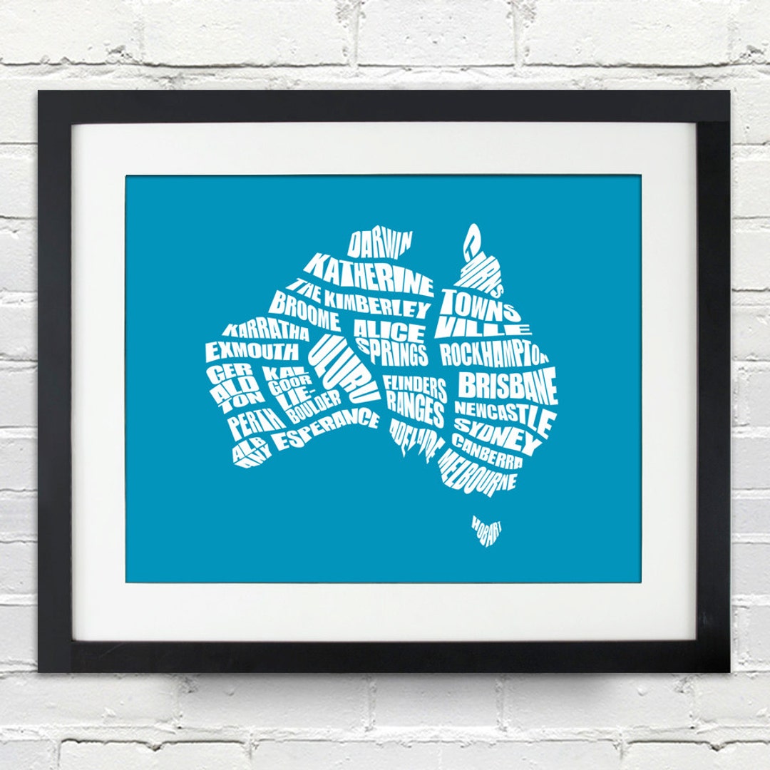 Australia Word Map A Typographic Word Map of Cities of - Etsy