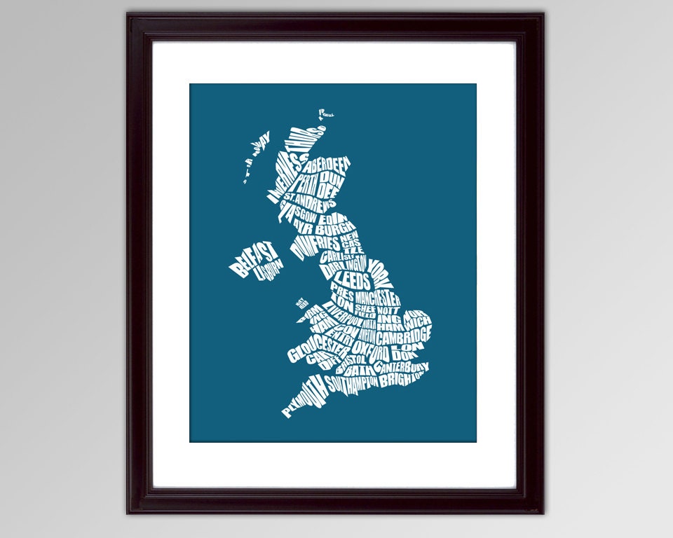 United Kingdom Word Map A Typographic Word Map of the United Kingdom - Etsy
