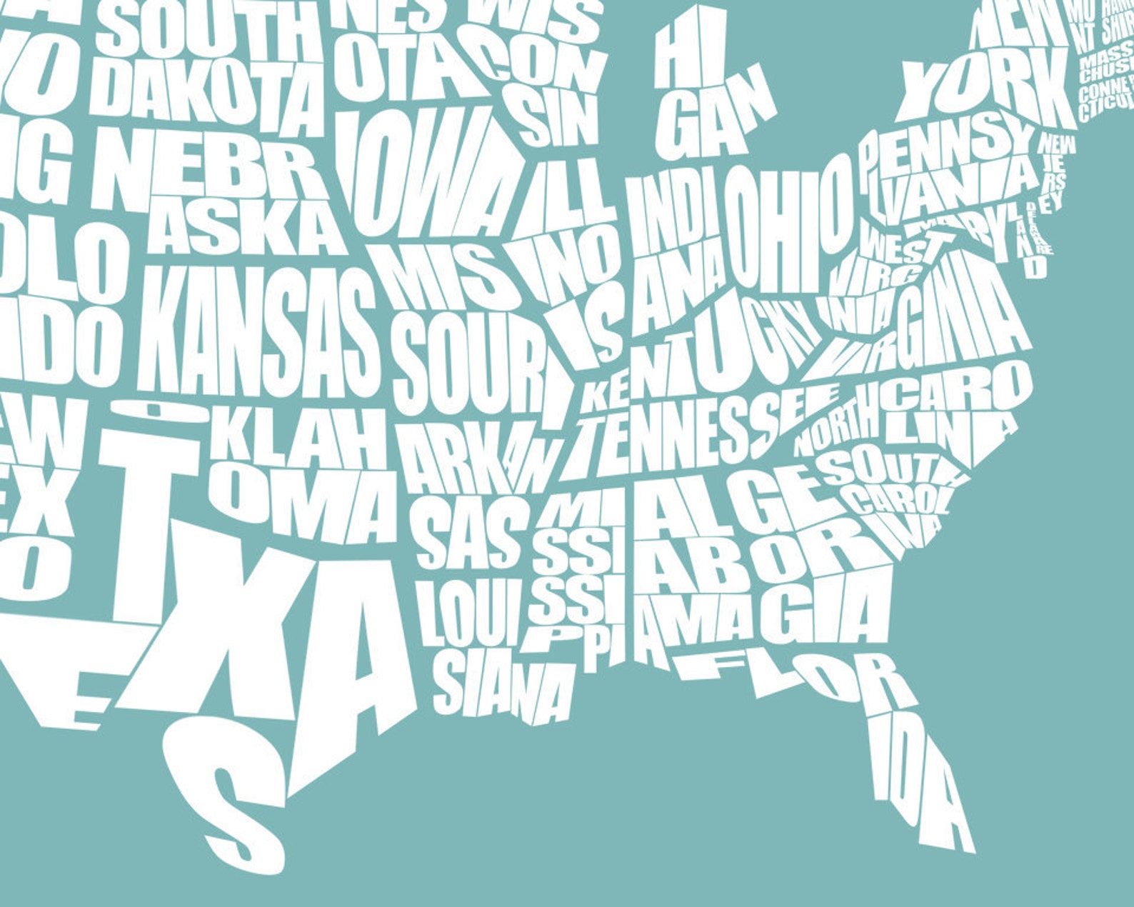 USA Word Map A Typographic Word Map of the United States of America ...