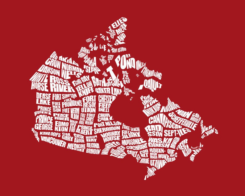 Canada Word Map A Typographic Word Map of Cities of Canada INSTANT ...