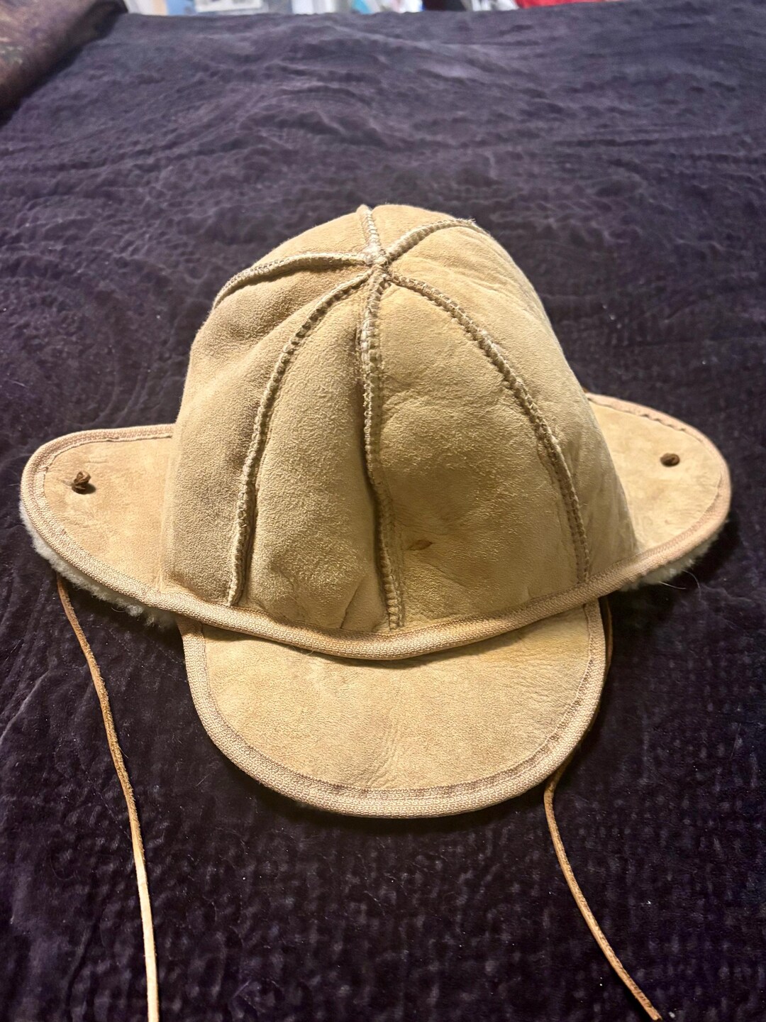 Vintage Shearling Hat With Ear Flaps and Leather Tie - Etsy