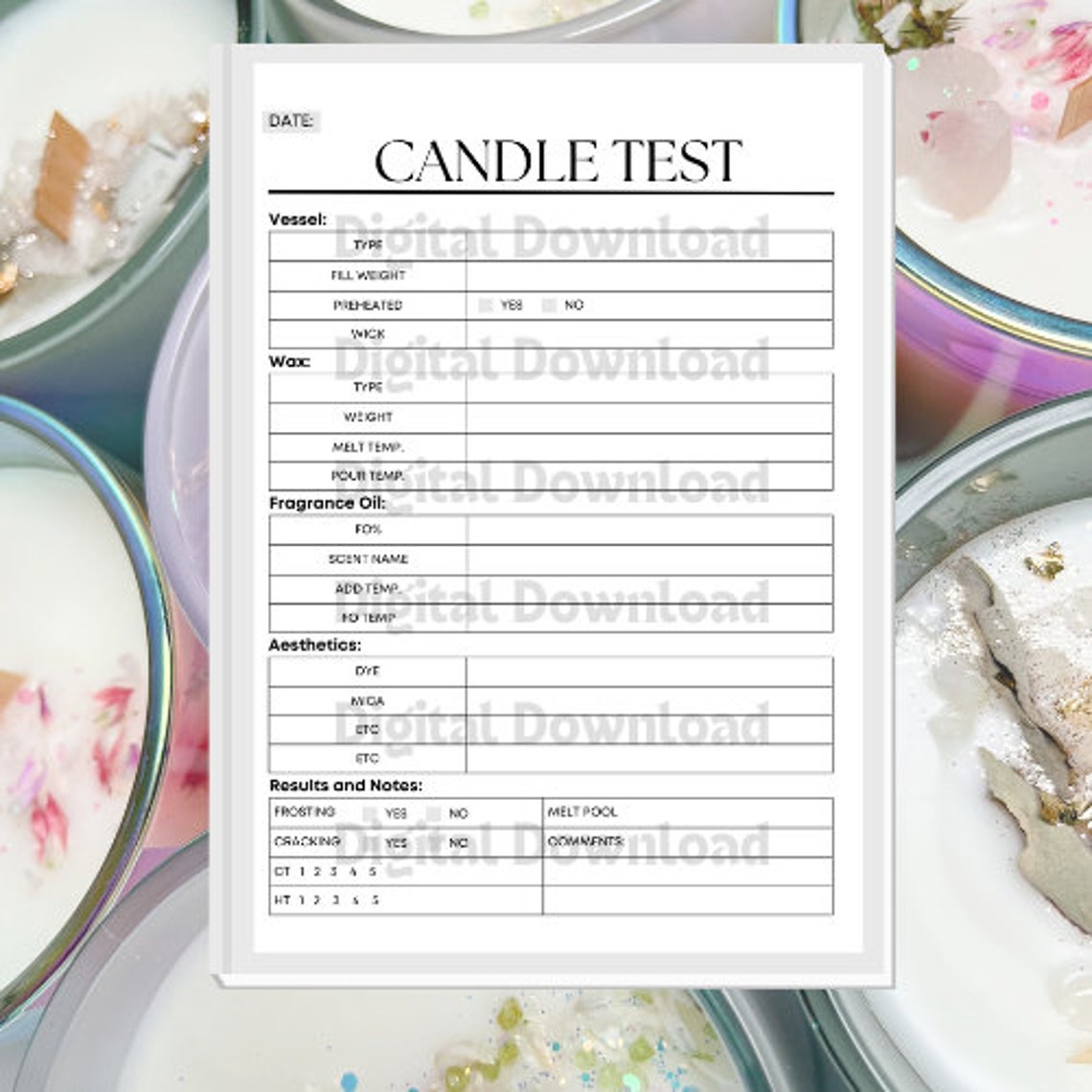 Candle Testing Sheet Printable | Candles | Testing | Makesy | Digital ...
