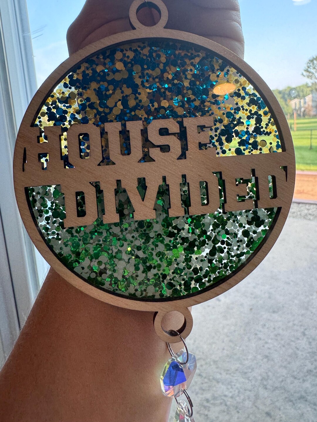 House Divided Michigan Round Sun Catcher | Uofm | State | Faux Stained ...