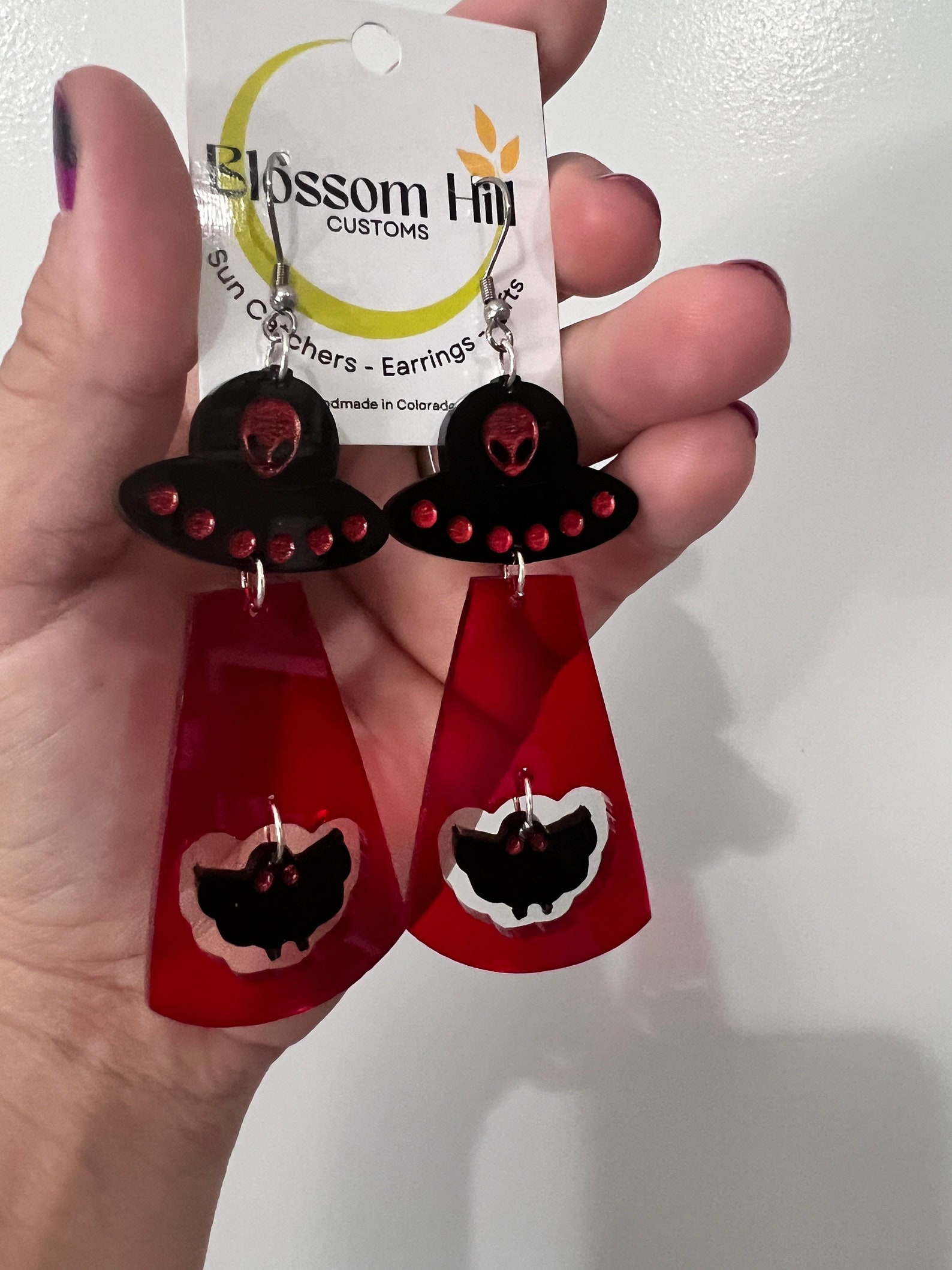 Mothman Alien Abduction Dangle Earrings Laser Cryptid Earring Statement ...