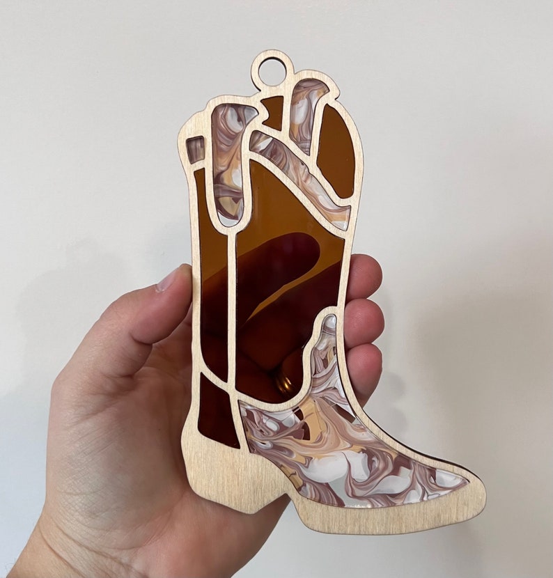 Western Boot Sun Catcher Faux Stained Glass Western Boot Cowboy Cowgirl ...