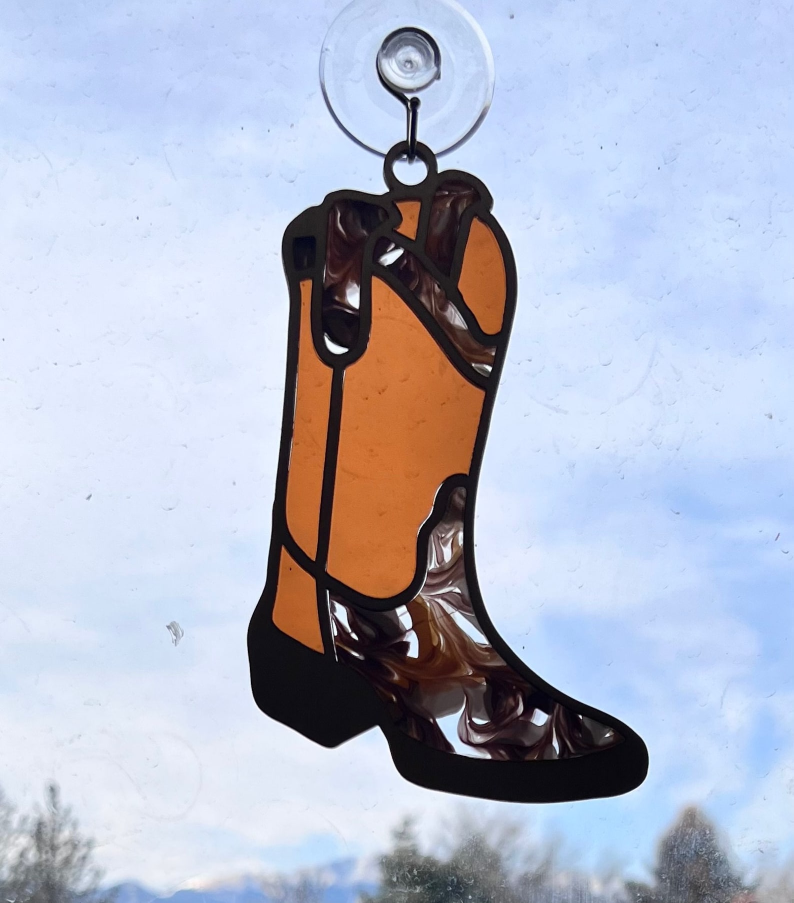 Western Boot Sun Catcher Faux Stained Glass Western Boot Cowboy Cowgirl ...