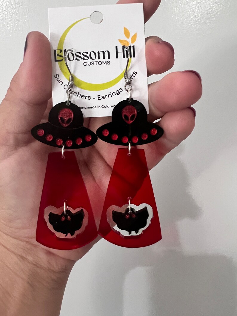Mothman Alien Abduction Dangle Earrings Laser Cryptid Earring Statement ...