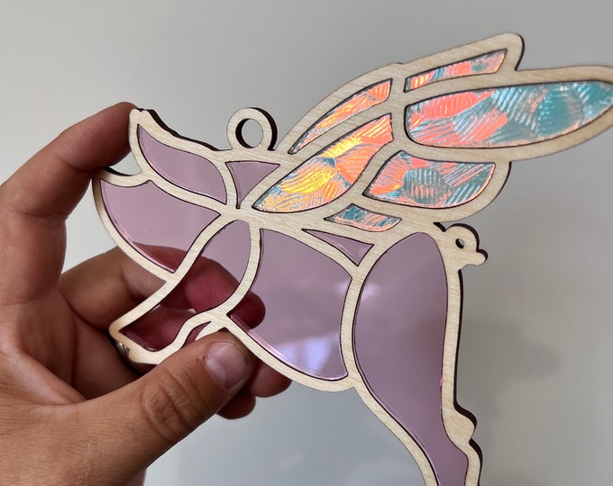When Pigs Fly Sun Catcher | Faux Stained Glass | Pig | Flying Pig ...