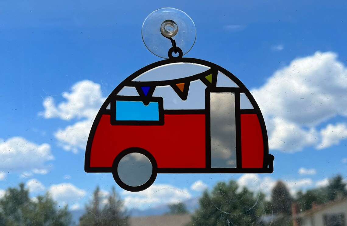 Happy Camper Sun Catcher | Faux Stained Glass | Camper | Window Hanging ...