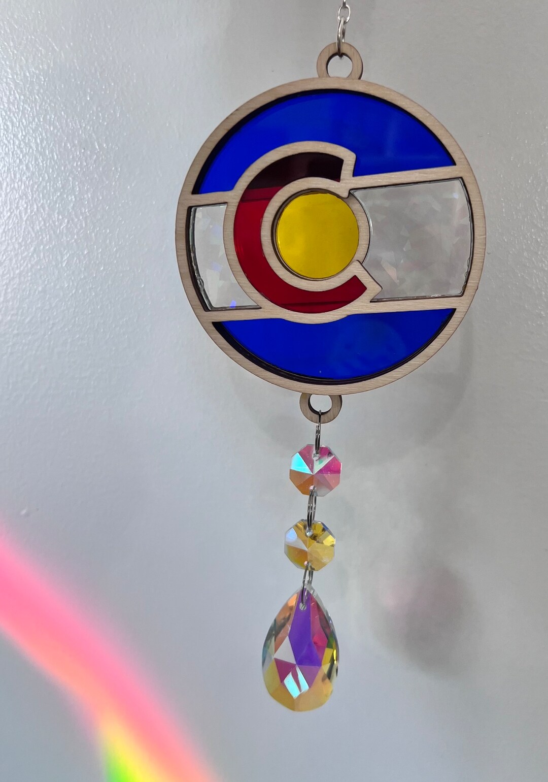 Colorado Flag Round Sun Catcher | Layered | Faux Stained Glass | Prism ...