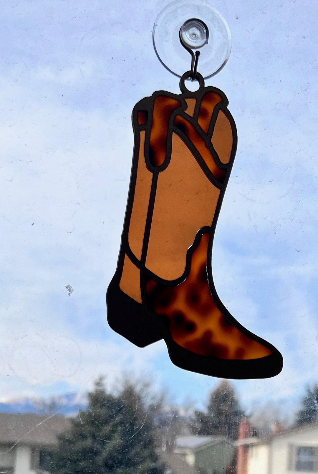 Western Boot Sun Catcher Faux Stained Glass Western Boot Cowboy Cowgirl ...