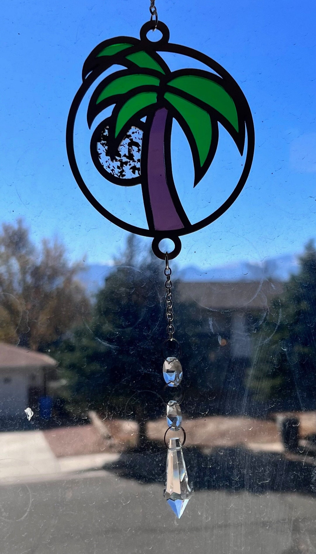 Palm Tree Sunset Sun Catcher | Faux Stained Glass | Palm Tree | Window ...