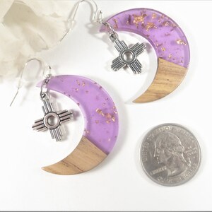 Purple Crescent Moon Zia Earrings Unique Gold Flecked Moon - Etsy