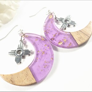 Purple Crescent Moon Zia Earrings Unique Gold Flecked Moon - Etsy