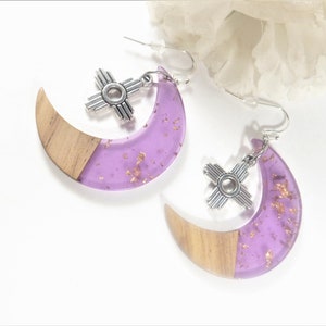 Purple Crescent Moon Zia Earrings Unique Gold Flecked Moon - Etsy