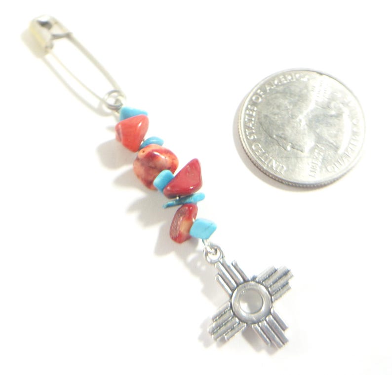 Protection Pins: Turquoise and Coral / Southwestern Style / Zia Pin ...