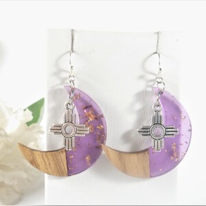 Purple Crescent Moon Zia Earrings Unique Gold Flecked Moon - Etsy