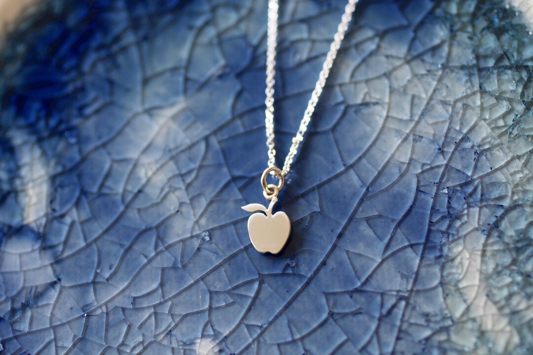 Apple Charm Necklace Sterling Silver Apple Charm Silver Apple Fruit ...