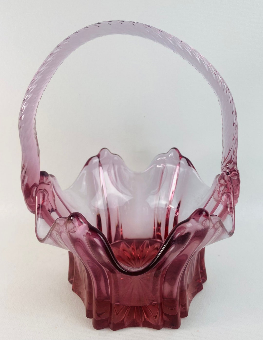 Fenton Lavender Cranberry Glass Basket Hexagon Shape Peak Edges Marked ...