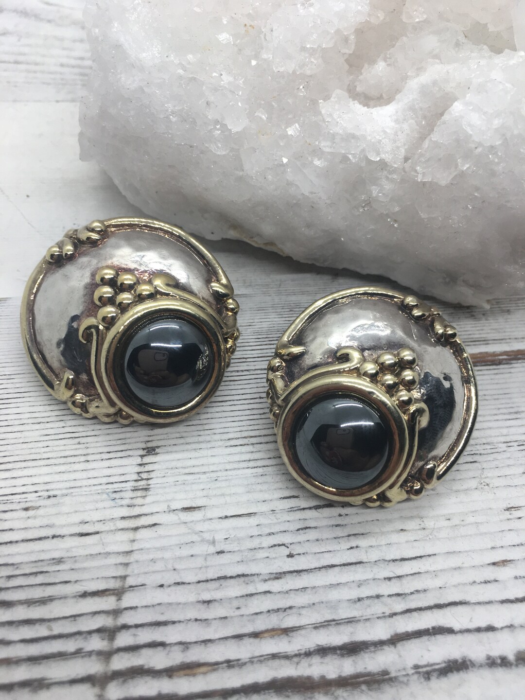 Vintage Brian Bergner Sterling Silver Brass Hematite Boucles d’oreilles ...