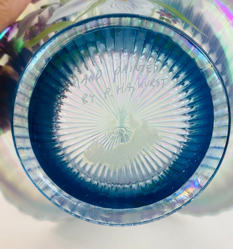 Vintage Fenton Blue Opalescent Basket 9” Hand Painted P Hayhurst ...