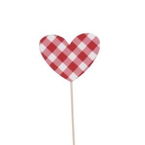 Red Gingham Heart Cupcake Toppers - Red Checkered Cupcake Toppers ...