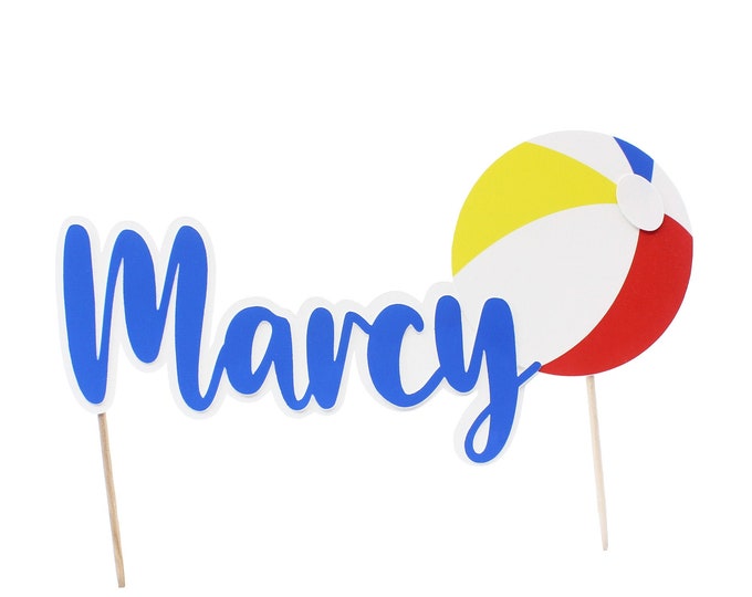 Pool Party Beach Ball Cake Topper With Name - Pool Party Cake Topper ...