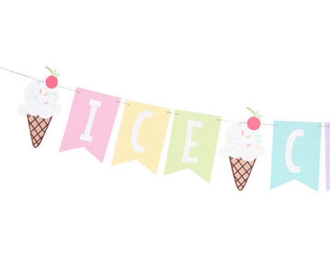 Ice Cream Party Banner Ice Cream Birthday Banner Ice Cream Party Sundae ...