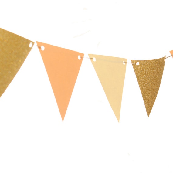 Peach Gold Ivory Triangle Flag Banner / Peach Gold Pennant / | Etsy