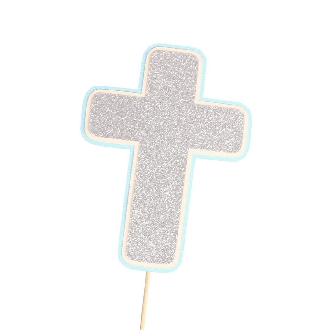 Cross Cake Topper - Ivory Blue Silver Cross Cake Topper - Baptism Cake ...