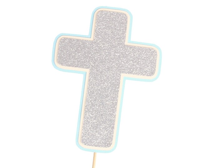 Cross Cake Topper Ivory Blue Silver Cross Cake Topper Baptism Cake ...