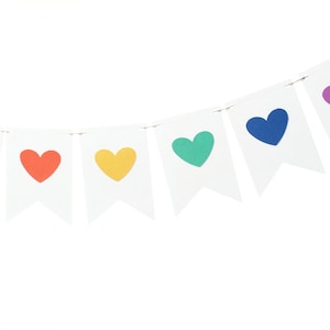 Rainbow Heart Flag Garland - Rainbow Birthday Party - Rainbow Garland ...