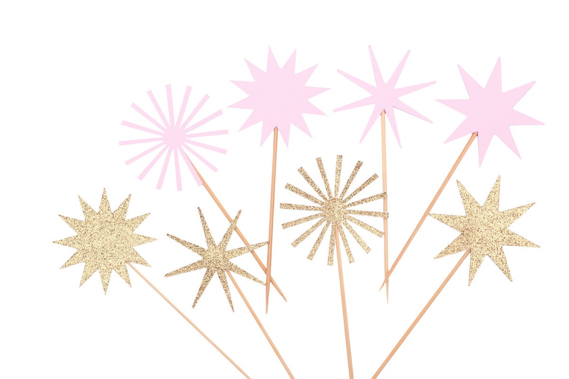 Pink and Gold Star Cupcake Toppers / Pink and Gold Twinkle - Etsy