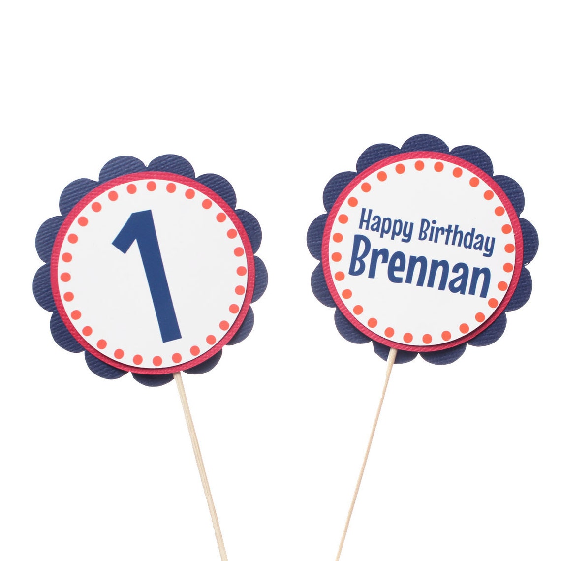 Happy Birthday Cupcake Toppers - Personalized Name and Age - Teal Navy ...
