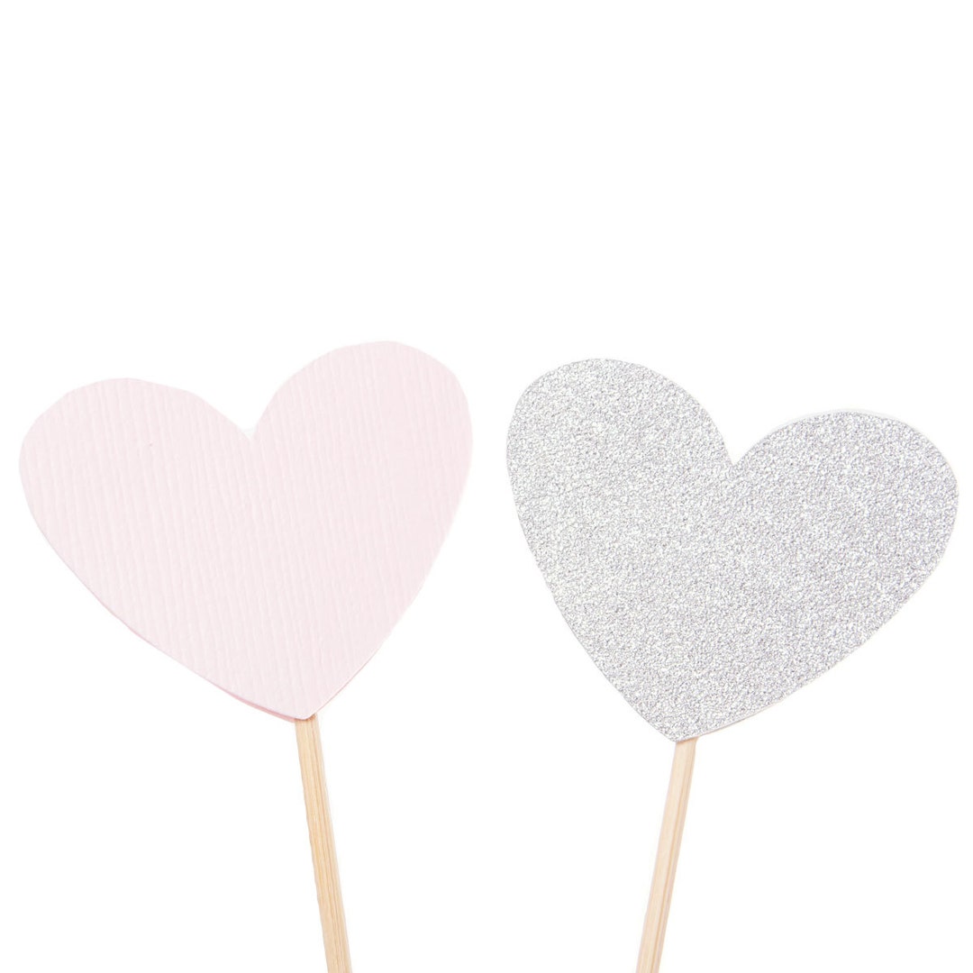 Pink and Silver Heart Cupcake Toppers / Food Picks / Wedding ...