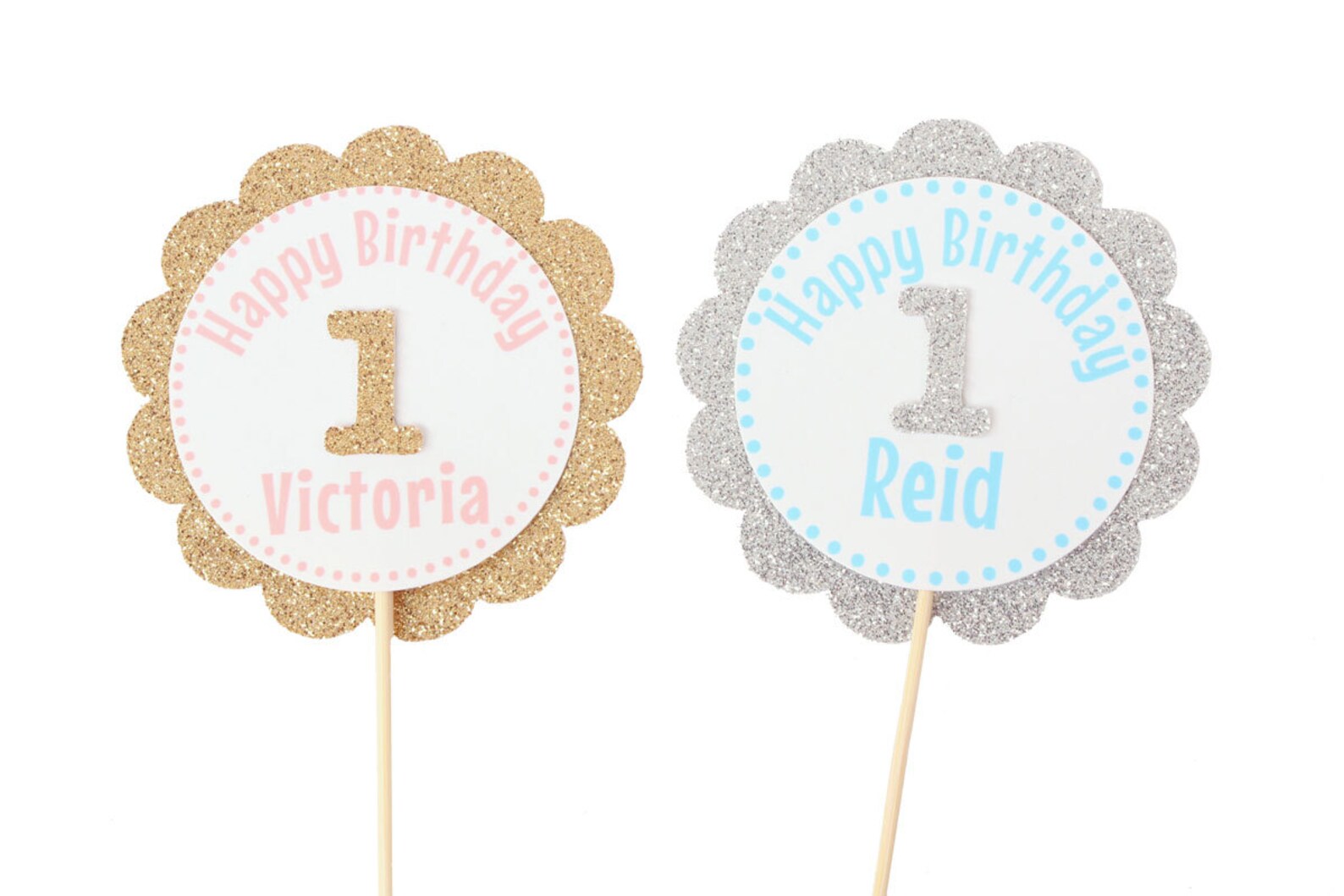 Blue and Gold First Birthday Cupcake Toppers - Personalized Cupcake ...