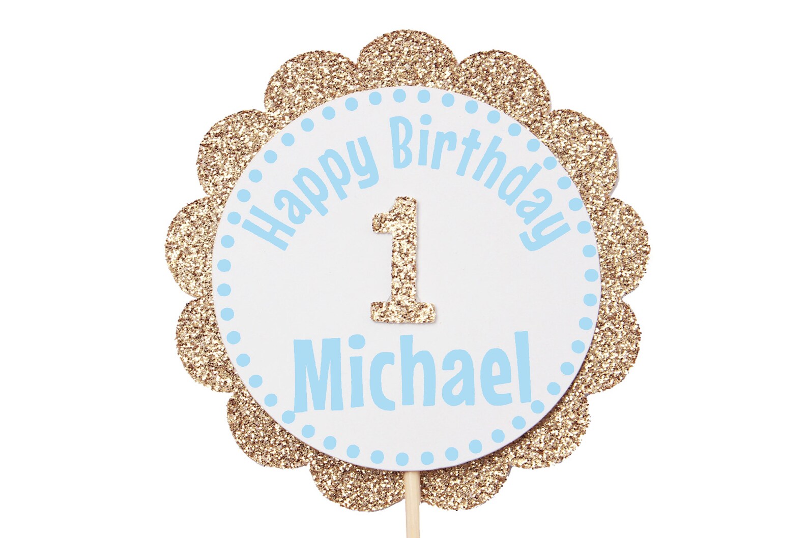 Blue and Gold First Birthday Cupcake Toppers - Personalized Cupcake ...