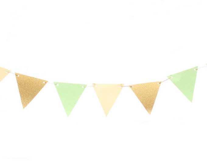 Mint Green Gold Ivory Triangle Flag Banner / Mint Green Gold - Etsy