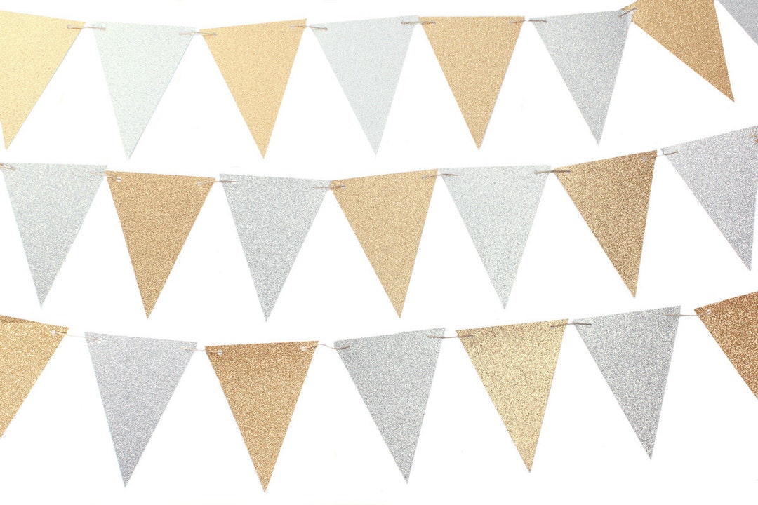 Silver and Gold Triangle Flag Banner / Silver and Gold Pennant Banner ...