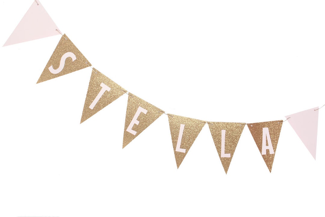 Pink and Gold Pennant Name Banner - Pink and Gold Birthday - Pink and ...