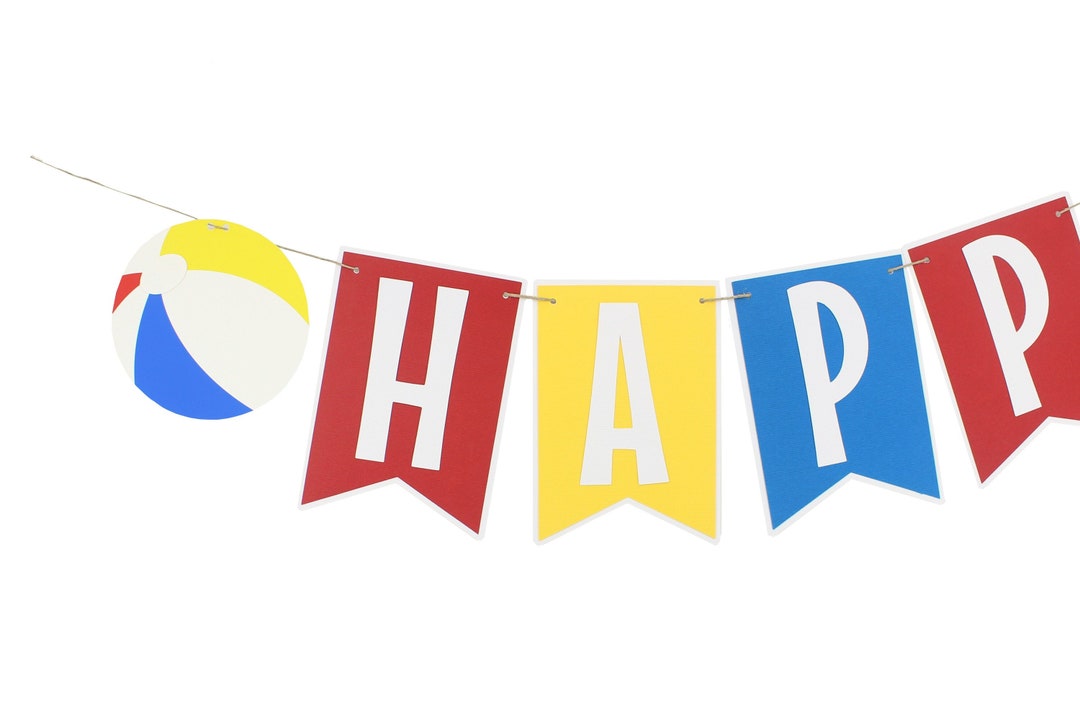 Pool Party Birthday Banner - Beach Ball Birthday Banner - Summer ...