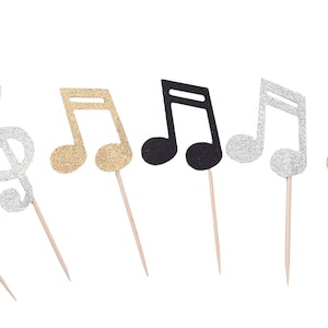 Gold Music Note Cupcake Toppers, Music Party Picks, Black, Gold, Silver ...